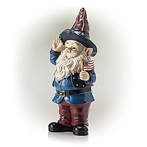 Alpine Corporation 12" Tall Outdoor Patriotic Garden Gnome Saluting Yard Statue Decoration