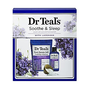 Dr Teal's Lavender Epsom Salt & Foaming Bath Oil Sampler Gift Set 2022 - Give The Gift of Relaxation & Peaceful Slumber! - 14 oz Bag of Lavender Bath Salts & 3 oz Bottle of Lavender Foaming Bath Oil