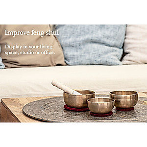 3 Piece Bronze Singing Bowl Set with Mallet, Felt Rings and Covers, Universal Series — MADE IN INDIA — For Meditation, Yoga and Sound Healing Therapy, 2-YEAR WARRANTY