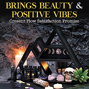 Crystal Display Shelf for Stones, Oils, Plants & Trinkets - Stylish Crystal Shelf Display Holder, Pre-Assembled Mountain Shelf Witchy Room Decor & Moon Phase Design - Stable Wall or Surface Placement