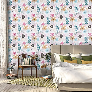 Mecpar Floral Wallpaper 17.71'' x 118'' Perennial Blooms Peel and Stick Vinyl Self Adhesive Removable Waterproof Wallpaper for Bathroom Cabinet Prepasted Decorative