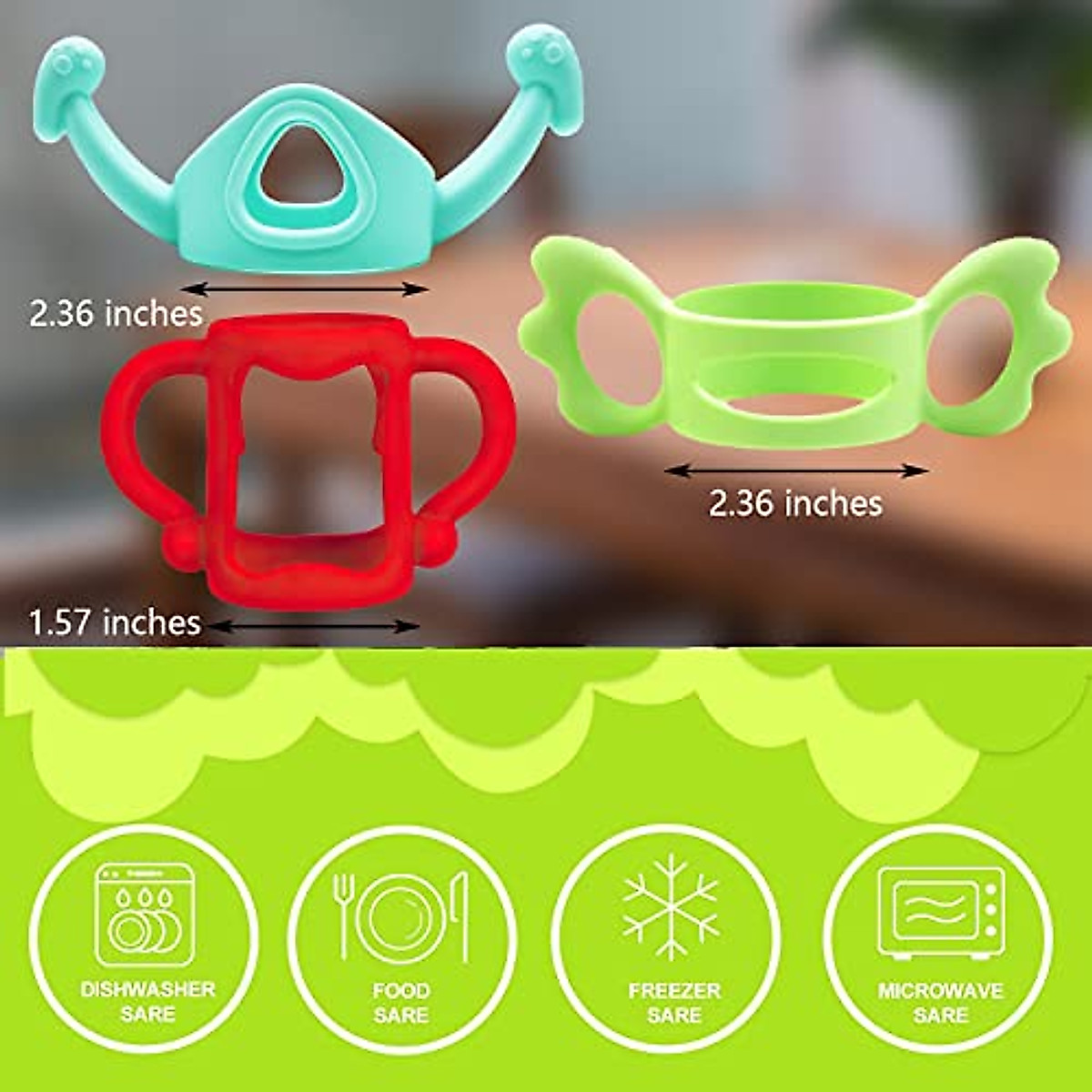 Baby Bottle Handles for Dr Brown Narrow Bottles, 3 Styles 2 Sizes, BPA Free Soft Silicone Bottle Holder for Baby Self-Feeding, Teach Baby to Drink Independently (3 Bottle Handles & 3 Bottle Straps)