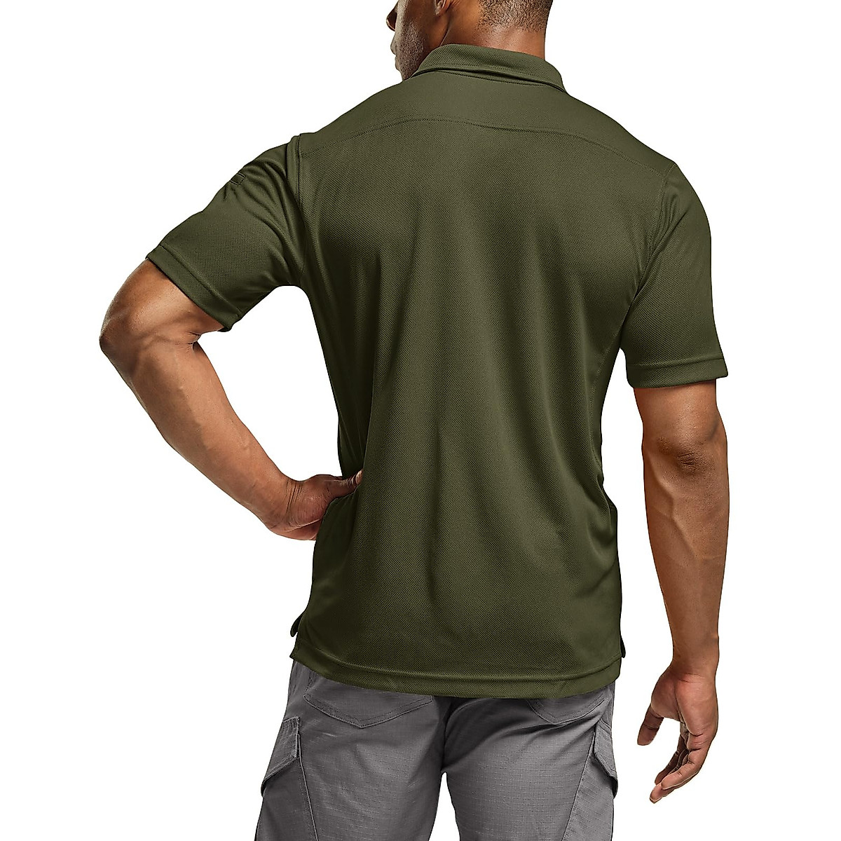 CQR Men's Polo Shirts, Tactical Short Sleeve Golf Performance Shirts, Lightweight Dry Fit UPF 50+ Pique, Frost Essential Army Green, X-Large