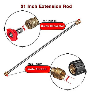 PROWESSPRO Pressure Washer Gun with Pressure Washer Wand Extension Replacement and 5 Nozzle Spray Tips, Power Washer Gun with M22 14mm and M22 15mm Fitting, 40 Inch Adjustable Length (21 Inch)