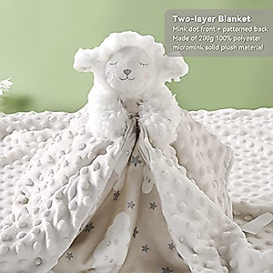 Truwelby Security Blanket Set of 2, 30x40” Infant Plush Blanket &16” Minky Dot Fabric Sweet Loveys for Babies, Baby Blankets with Stuffed Animals, Baby Snuggle Blankie Baby Gifts for Boys and Girls