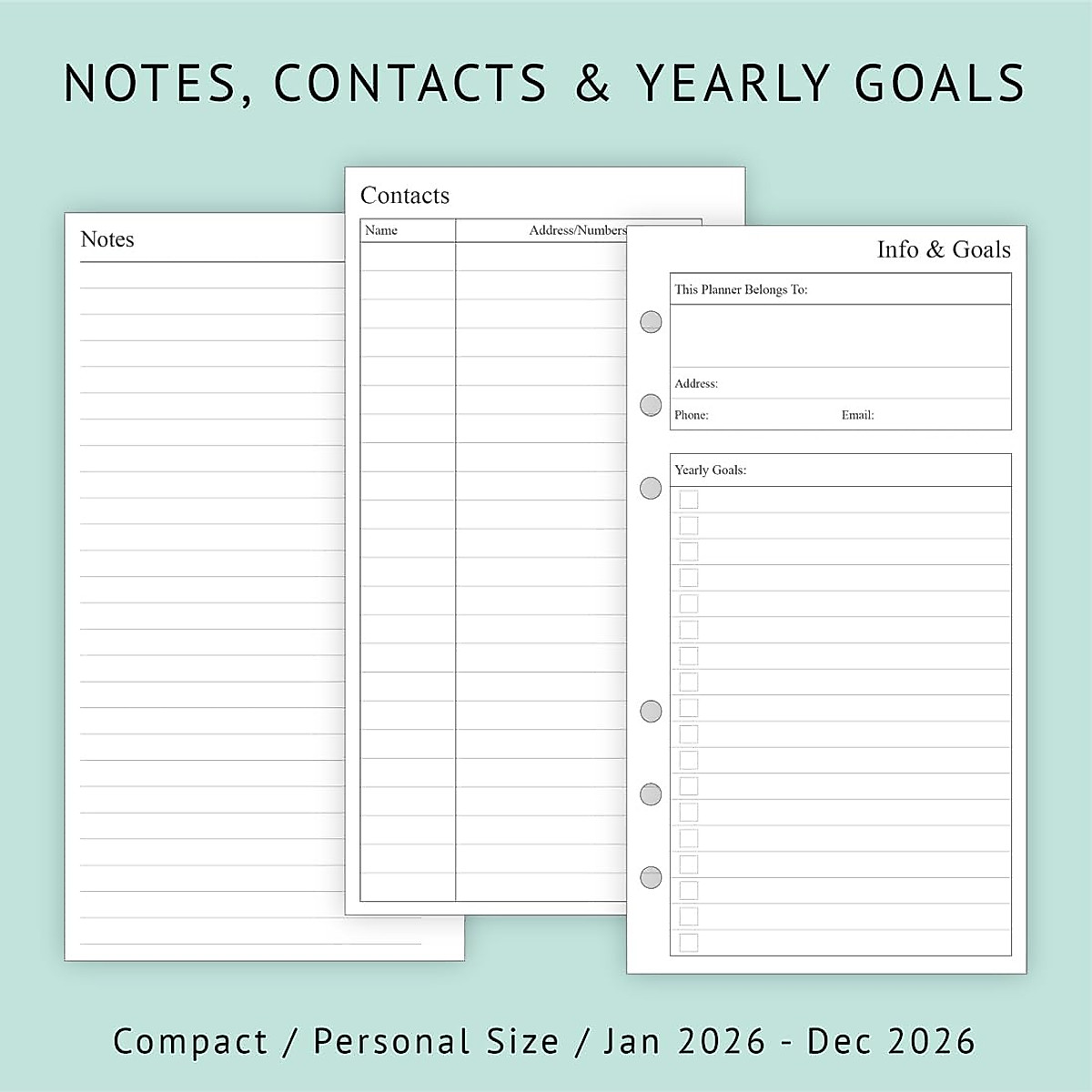 2023 Weekly & Monthly Planner Refill, 3-3/4" x 6-3/4", January 2023 - Dec 2023, Personal/Compact/Size 3