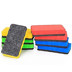 8 Pack Magnetic Dry Eraser - Wellerly Whiteboard Erasers Chalkboard Cleaners Eraser Dry Erase Wipe for Classroom Home Office School Teacher (Blue+Yellow+Red+Green, 4.2inch x 2.2inch x 0.8inch)