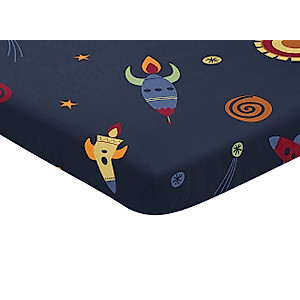 Sweet Jojo Designs Navy Blue Baby Boy Fitted Mini Portable Crib Sheet for Space Galaxy Collection - for Mini Crib or Pack and Play ONLY