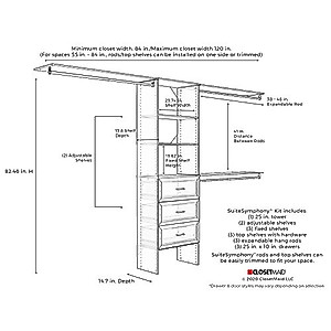 ClosetMaid 1936040 SuiteSymphony Modern 25-Inch Closet Organizer with Shelves and 3-Drawers, Natural Gray