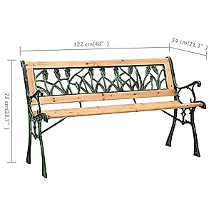 vidaXL Patio Bench, Outdoor Patio Bench with Armrests, Garden Bench Chair for Lawn Garden Patio Porch Park Deck Entryway, Cast Iron and Solid Firwood