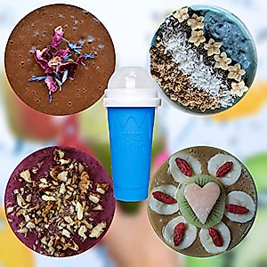 2 Pack Slushy Maker Cup, Frozen Magic Squeeze Cup, Magic Quick Frozen Smoothies Cup, Portable Double Layer Slushy Maker Cup, Slushie Machine with Straw and Spoon(Blue and Pink)