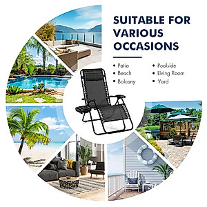 Giantex Zero Gravity Reclining Chair, Outdoor Patio Recliner with Cup Holder & Removable Pillow, Adjustable Backrest, Indoor Lounge Chair for Backyard, Garden, Poolside (Gray)