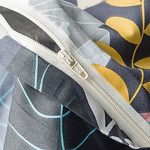 YuHeGuoJi Black Floral Duvet Cover Queen 100% Cotton Boho Botanical Flower Duvet Cover 3 Pcs Set 1 White Daisy Duvet Cover with Zipper Ties 2 Pillowcases Hawaiian Yellow Grey Leaves Bedding Set