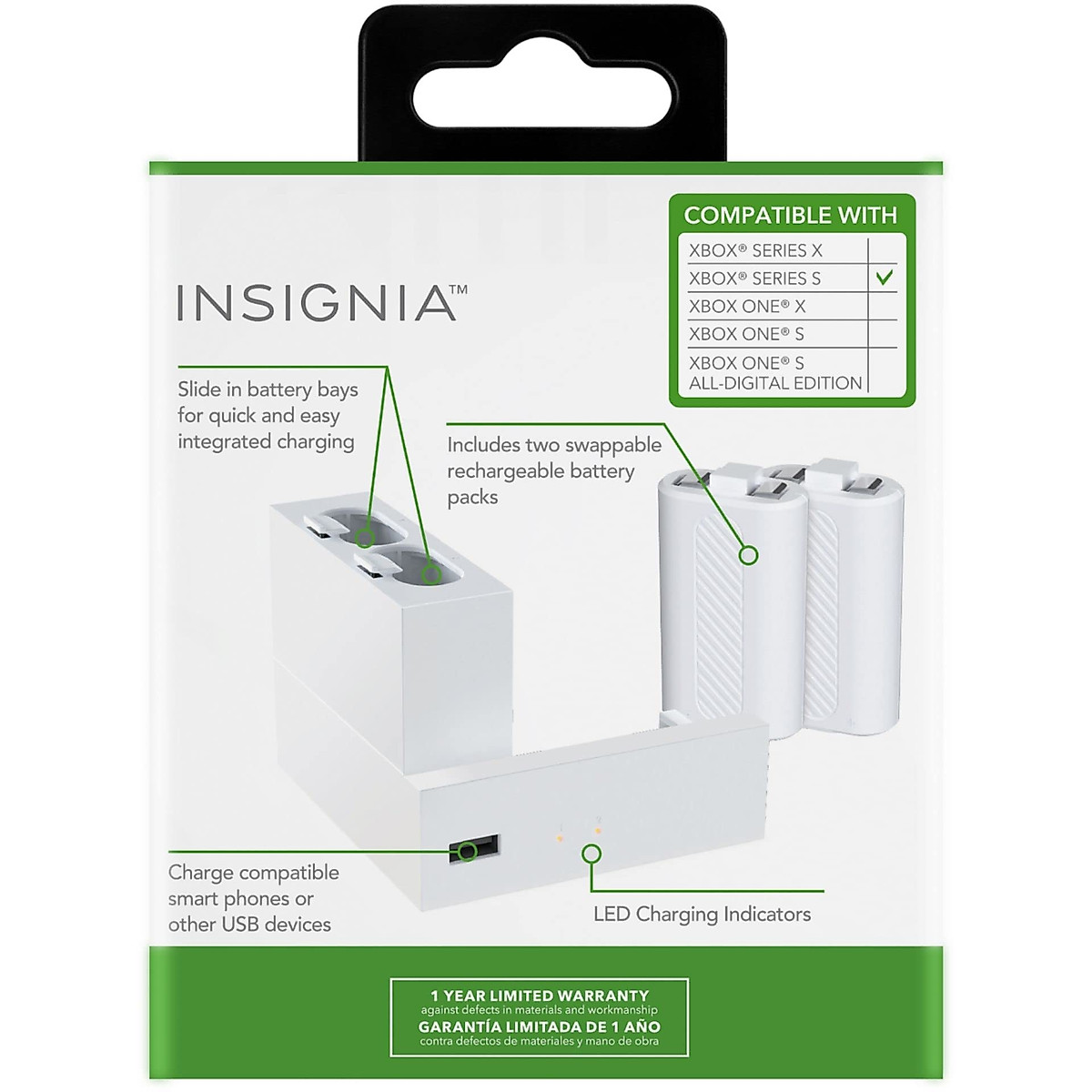 INSIGNIA Insignia - Side Dock Dual Battery Charger for Xbox Series S - White