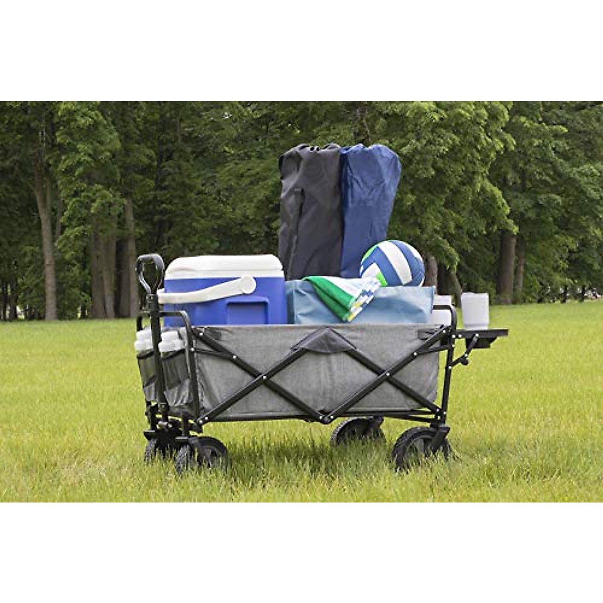 Mac Sports Collapsible Folding Outdoor Utility Wagon (Wagon with Side Table (Utility, Light Grey)