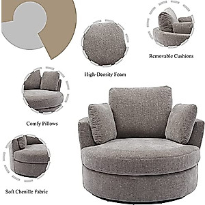 VUMALL 42" W Small Loveseat Sofa Couch, Swivel Barrel Chairs for Bedroom 360 Degree Swivel Accent Chairs for Living Room, Chenille Fabric Club Chair Chaises Lounges for Living Room/Office/Hotel, Grey