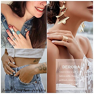 Salliy Boho Rings Set Gold Rings Crystal Joint Knuckle Finger Rings Stackable Rings Jewelry for Women (F)
