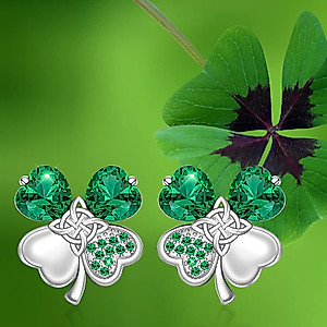 St Patricks Day Earrings Shamrock Earrings Four Leaf Clover Studs for Women Sterling Silver Celtic Knot Green Irish Shamrock Jewelry Charms Lucky Gifts