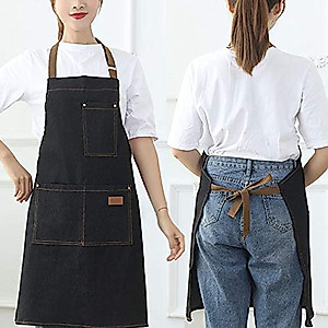 eywlwaar Denim Apron with 3 Pockets Unisex Jean Apron Adjustable Bib Apron for Work Kitchen Cooking 30.3 "x 26.57" Black