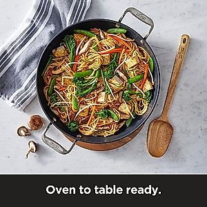 All-Clad HA1 Hard Anodized Nonstick Universal Pan with Acacia Trivet and Spoon 4 Piece, 3 Quart Induction Oven Broiler Safe 500F, Lid Safe 350F Pots and Pans, Cookware Black