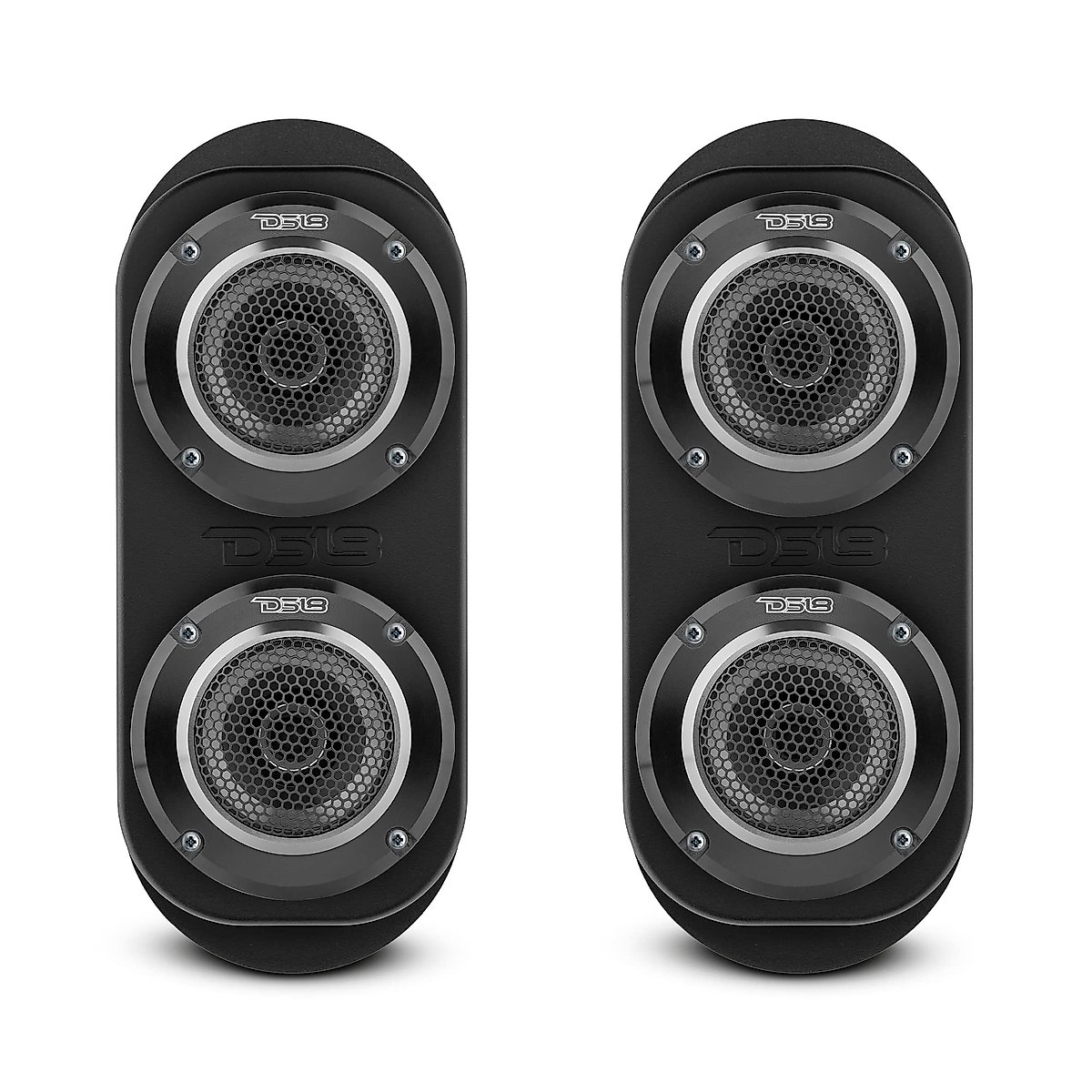 DS18 Super Tweeters with Universal Pods - 4X Tweeters 3.6" High Compression Neodymium Hybrid Driver/Tweeter 400 Watts Max with 2X Universal Speaker Enclosure Pillar Pod - Easy to Install - Crazy Loud