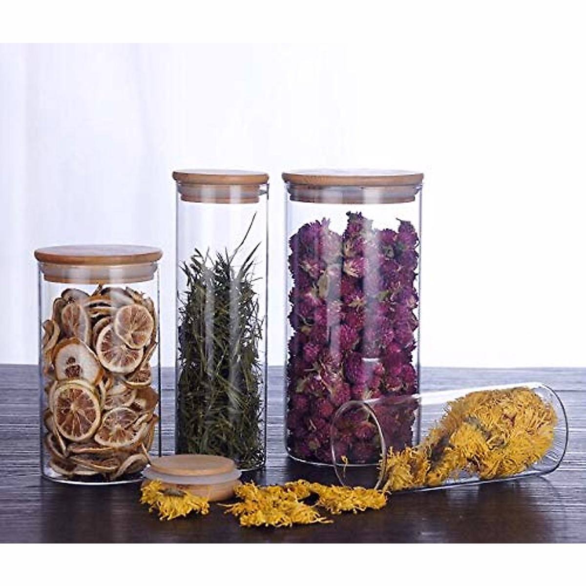 Glass Food Storage Jar Set of 2 (12 oz) BPA Free Clear Glass Canister with Airtight Seal Bamboo Lid Bulk Food Storage Containers for Cereal Tea Coffee Spice Sugar Cookies Nuts Candy