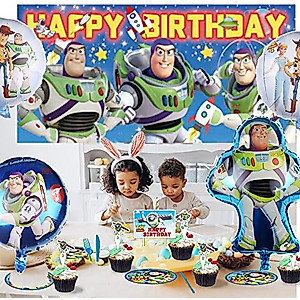 FNTOO Buzz Lightyear Party Supplies Plates Favors Decorations Backdrop Decor Banner Birthday Cake Topper, N02660