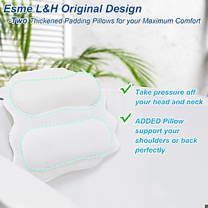 Bathtub Pillow Bath Pillows for Tub Neck and Back Support, Luxury Bath Tub Pillow for Headrest, Bathtub Pillows for Head and Neck Bath Cushion Shower Pillow for Bathtub with 6 Strong Suction Cups