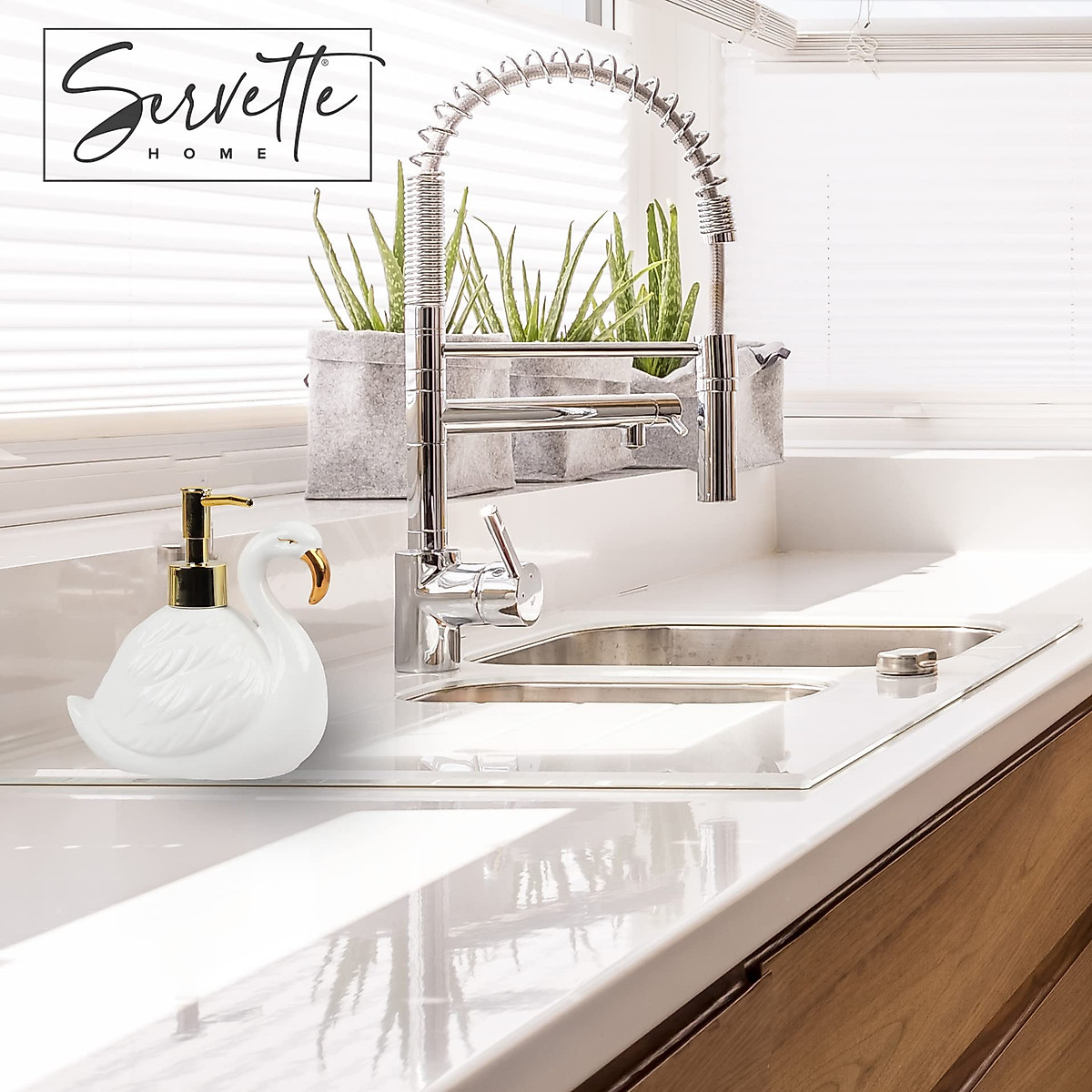 Flamingo Soap Dispenser with Pump for Bathroom or Kitchen Sink - White Swan