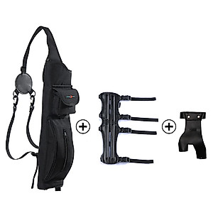 TOPARCHERY Back Canvas Arrow Quiver with 12'' Leather Arm Guard and Archery Hand Guard Protector for Left Hand Bundle
