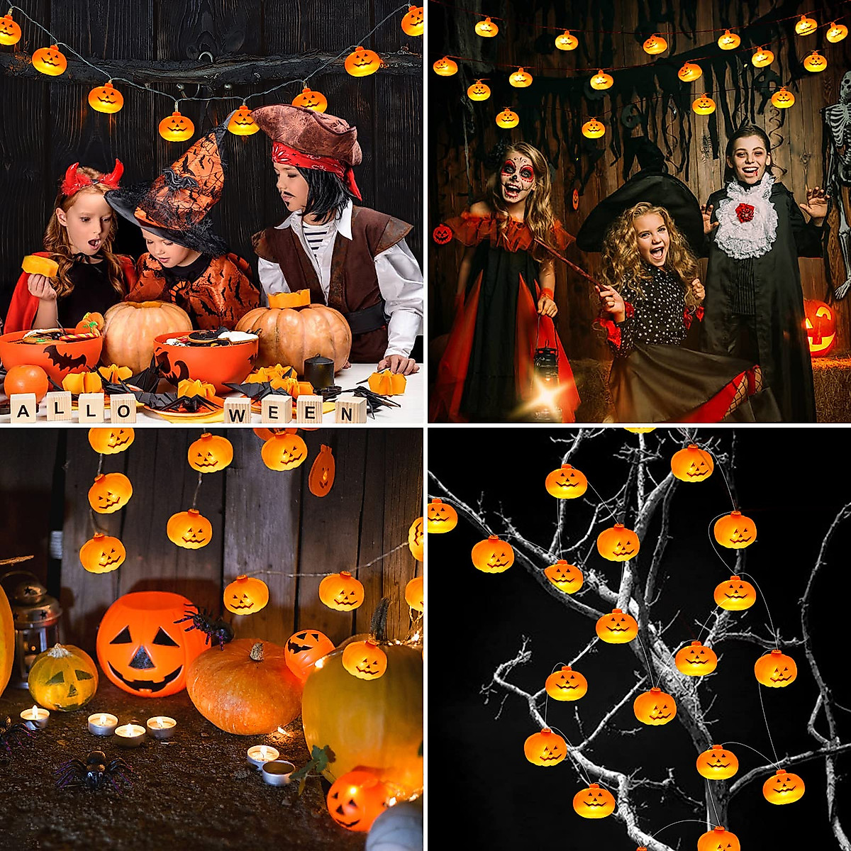 Halloween Decorations 19.7Ft 40 LED Pumpkin String Lights, Halloween Decor Indoor Outdoor Clearance Halloween Lights Battery Operated for Home Garden Yard Decorations Holiday Lights Party Supplies