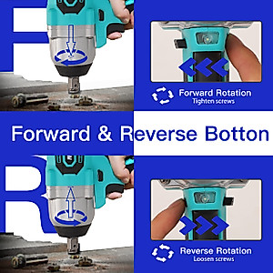 NCOEN 600N.m 1/2 Impact Driver 2 x 4.0 Batteries Cordlss Impact Wrench max torque 450ft/lbs, with 4 sockets and portable carrying case for home garden Blue Impact Gun