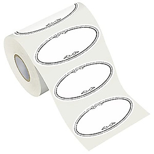 500 Removable Freezer Pantry Oval Canning Labels, Black Polka Borders, Water Oil Resistant with Perforation Line for Food Containers Jars Kitchen Restaurant Storage Organization