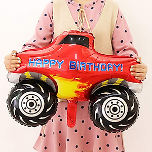 HORUIUS Monster Truck Balloons Jumbo Happy Birthday Truck Shaped Aluminum Foil Mylar Balloons for Monster Truck Themed Party Birthday Baby Shower Decoration Supplies 5PCS