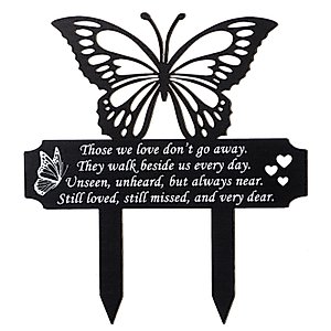 Cemetery Decorations for Grave Butterfly Memorial Grave Markers Plaque Stake Metal Memorial Sympathy Cemetery Garden Stake Decoration for Outdoors Yard (Small)