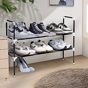 Kacimil Shoe Rack, Adjustable Shelf Shoe Organizer, Expandable Shoe Rack for Closet, Entryway Shoe Storage, Free Standing Stackable Sturdy Metal Structure - 2 Tier