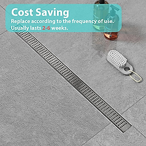 Qeke Disposable Hair Catcher Shower Drain Mesh Stickers, DIY Shower Drain Cover Hair Catcher for Any Length, 32.8 Foot Hair Stopper for Linear Shower Drain with Removal Tool, 2.75 Inch Width