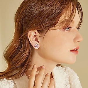 Pink Flower Earrings for Women, 925 Sterling Silver Stud Earrings, Cute Plumeria Earrings For Girl, Cherry Blossom Hypoallergenic Stud