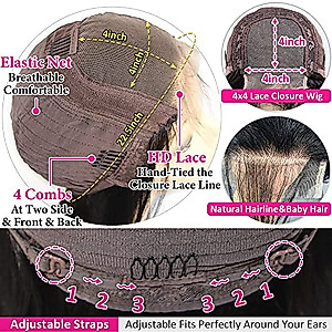 Super idol Deep Wave Closure Wigs Human Hair 4x4 Lace Front Wigs Human Hair Brazilian Hair 150% Density Free Part Wig Wet and Wavy Glueless Wigs Pre Plucked with Baby Hair (16 Inch, 4x4 Deep Wig)