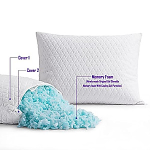 Shredded Memory Foam, Sleeping,Bed Pillows Queen Size Set of 2 Pack Cooling Adjustable,Good for Side and Back Sleeper with Washable Removable Bamboo Cover