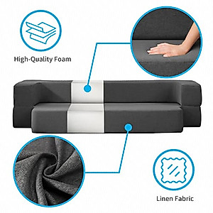 Mjkone 8.6 Inches Floor Sofa Bed Twin Size, Convertible Folding Sofa Bed, Sleeper Couch Bed with Memory Foam Mattress, Guest Bed for Living Room/Bedroom/Guest Room/Home Office (Dark Grey)