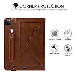 APOLL Case for iPad Pro 12.9 inch 6th/5th/4th Generation, iPad Pro 12.9 2022/2021/2020 Cover, PU Leather Auto Wake/Sleep Handle Strap Crossbody/Shoulder Strap Handbag Case for iPad Pro 12.9", Coffee