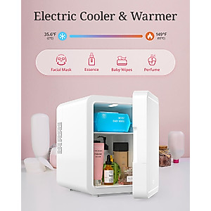 Oterbear 4L Mini Skincare Fridge, Makeup Fridge with Dimmable LED Light Mirror, Cooler and Warmer, Cosmetic Refrigerator for Bedroom, Office, Dorm and Car, White