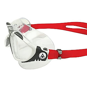 Aqua Sphere Vista Adult Swim Goggles - One-Touch Custom Fit, Wide Peripheral Vision - Durable Mask for Active Open Water Swimmers | Unisex Adult, Clear Lens, White/Red Frame, One Size (MS5050915LC)
