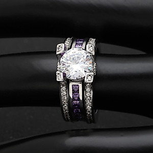 Ginger Lyne Collection Skylar Engagement Ring Wedding Purple CZ Band Bridal Set Size 7