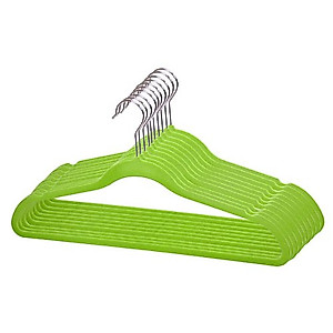 Velvet Clothes Hangers (Pack of 10), Green, by Home Basics | Hangers for Tops, Jackets, Dresses, and Pants | Contoured with Notches | Ultra-Thin Space Saving Clothes Hangers with Rotating Hooks