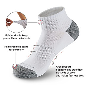 MONFOOT Women's and Men's 6 Pairs Daily Cushion Comfort Fit Performance Quarter Socks Large, multipack