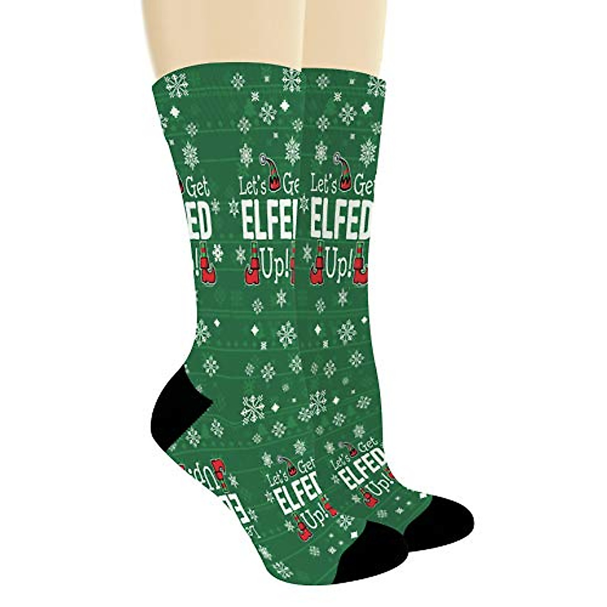 Elf Gifts Let's Get Elfed Up Elf Crazy Socks Punny Christmas Accessories 1-Pair Novelty Crew Socks