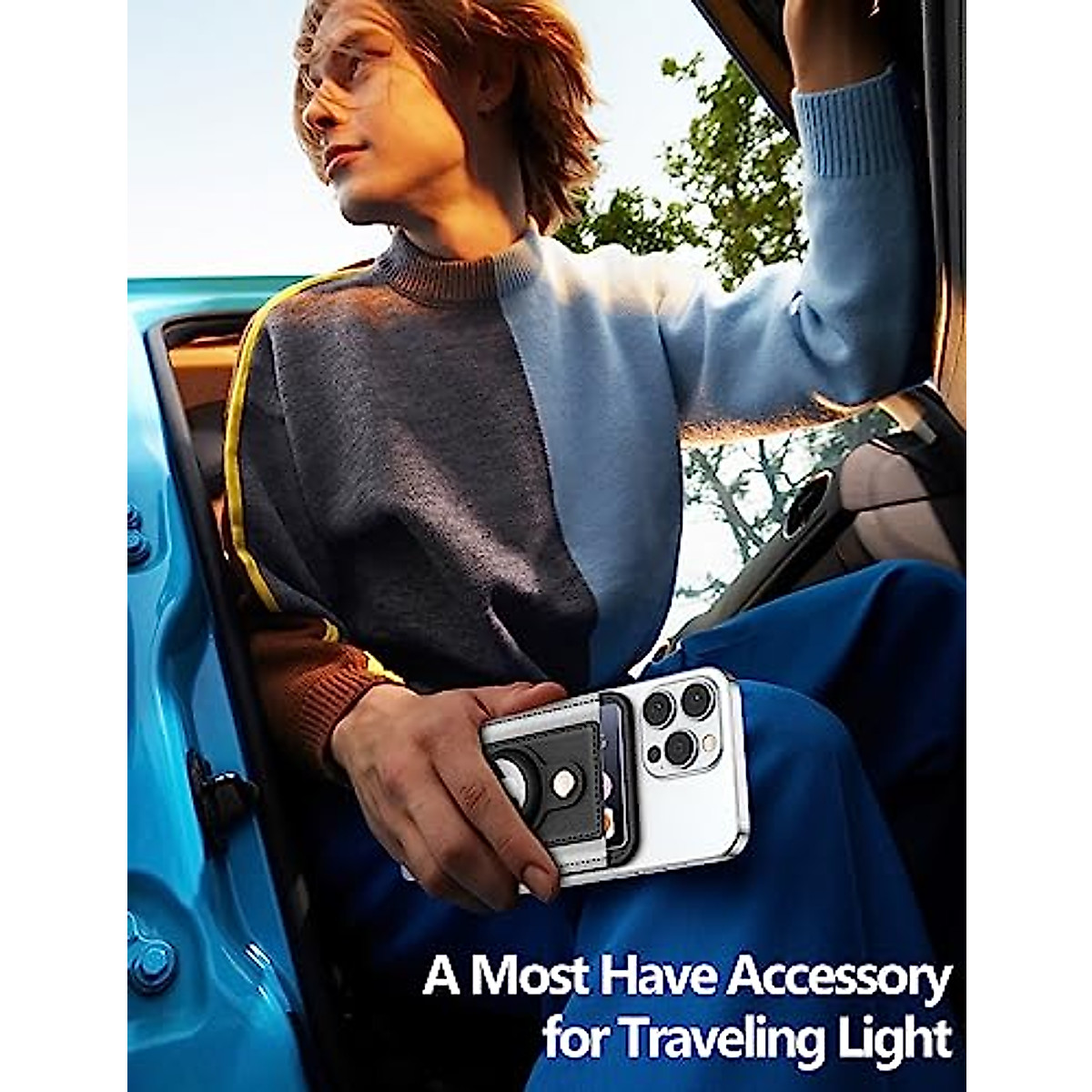 MagSafe Wallet with AirTag Holder, Magnetic Wallet Card Holder for Magsafe, Magnetic Wallet for iPhone 14 Pro Max/14 Pro/14/14 Plus/13 Pro Max/13 Pro/13/13 Mini/ 12 Series（Black）