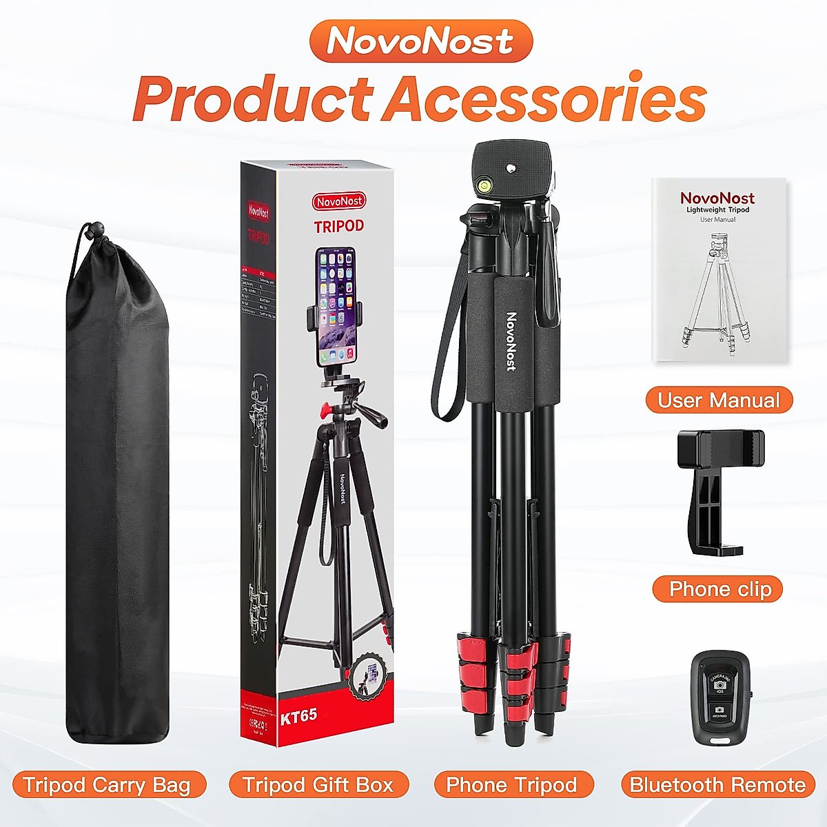 65” Phone Tripod, Tripod for iPhone, Cellphone Tripod with Remote Shutter & Phone Holder for Live Streaming & Video Recording, Compatible with iOS/Android/Camera (Included Carry Bag)